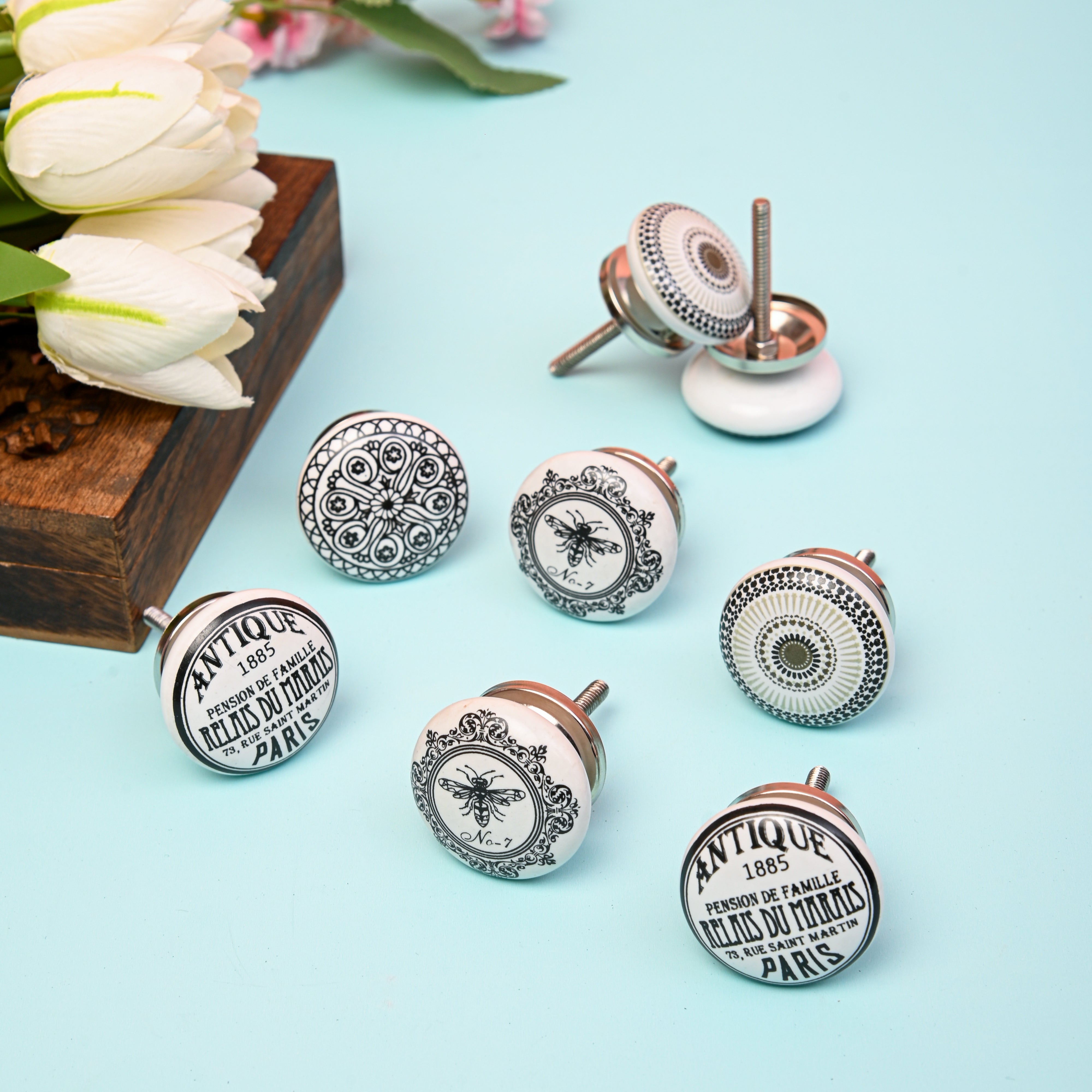 Cabinet KnobsSet Of Eight Mix Design Printed Ceramic KnobsPerilla Hom ...