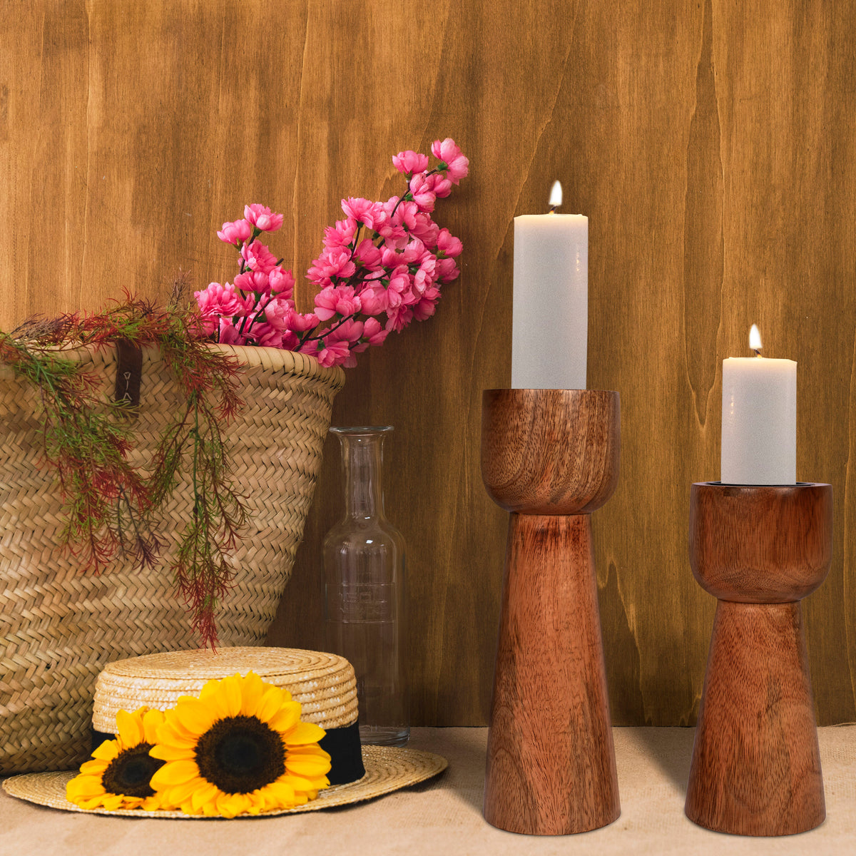 Wooden Simple candle holder (Set of 2)