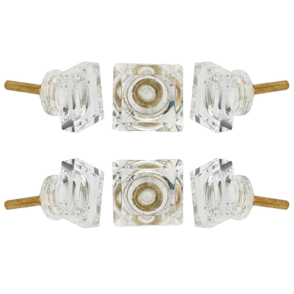 Set Of Six Transparent Square Glass Knobs