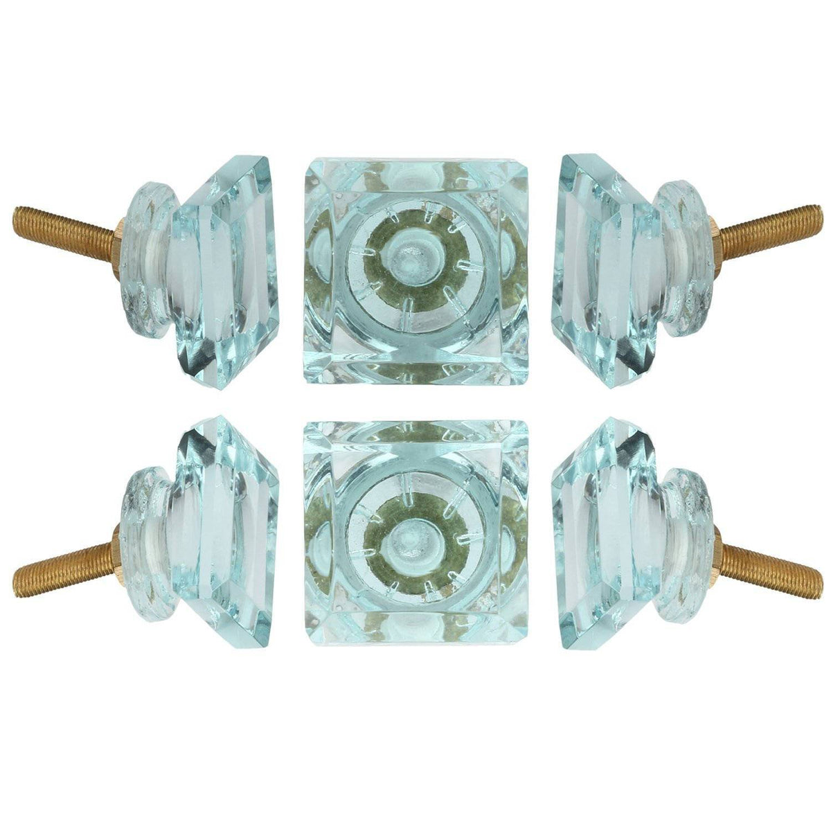 Set Of Six Turquoise Glass Knobs